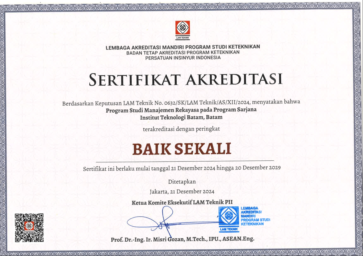 Program Studi Manajemen Rekayasa FTID ITEBA Raih Akreditasi "Baik ...